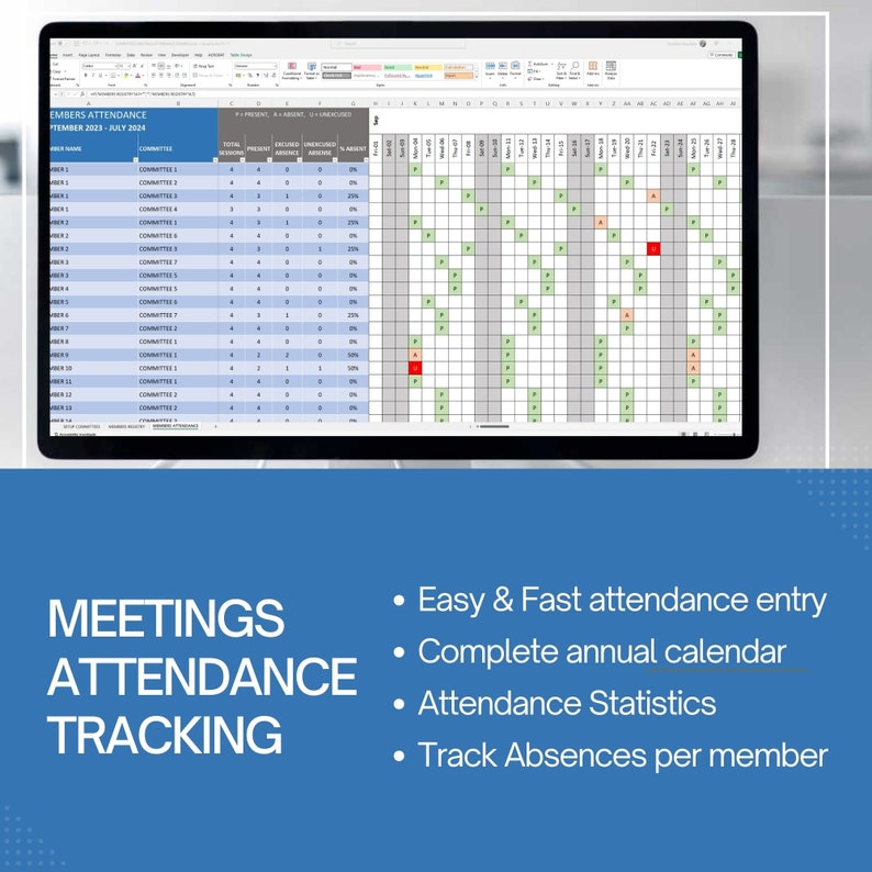 Manage Multiple Committees Meetings Attendance, Excel Spreadsheet ...