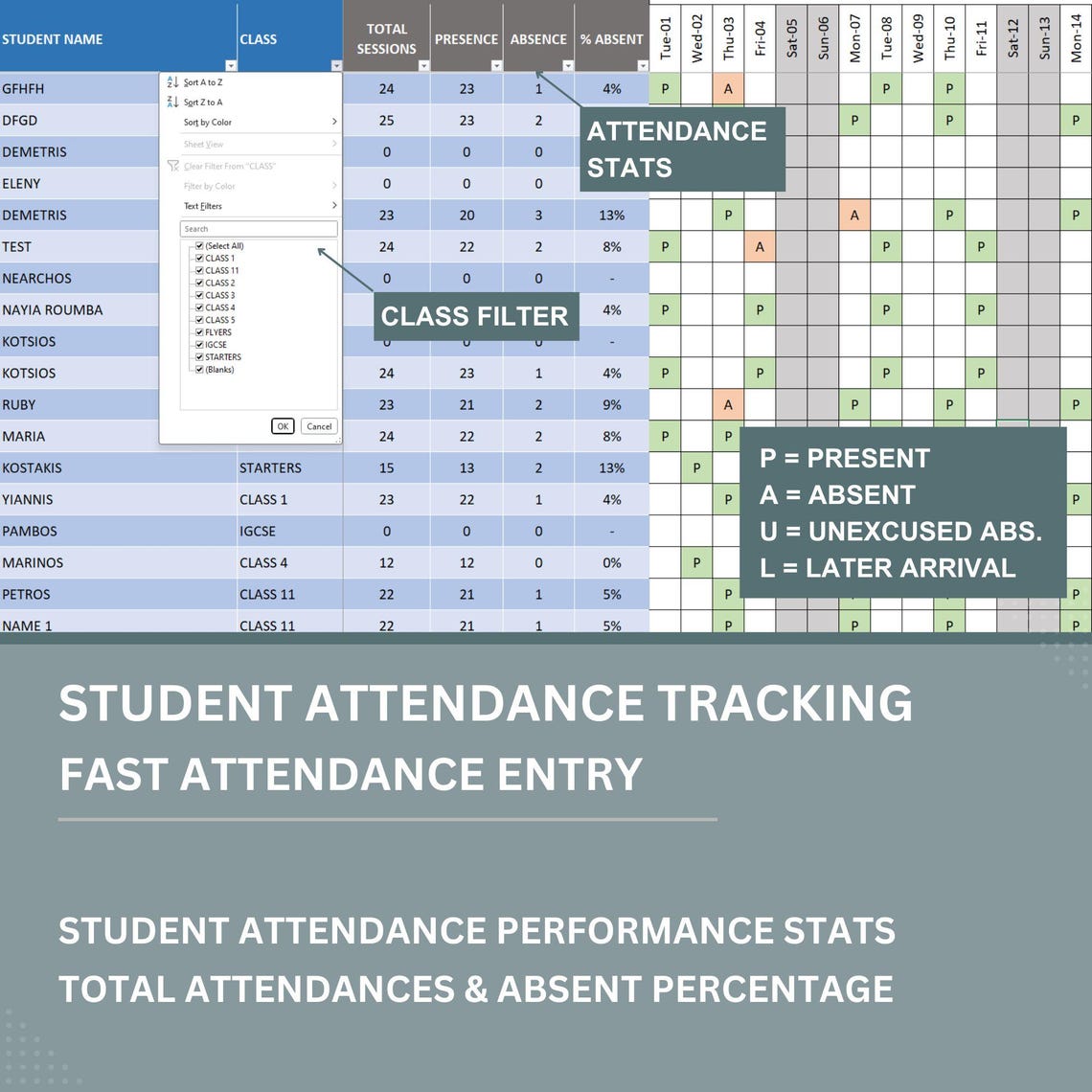 School Students Management Excel Template, Student and Class Registry ...