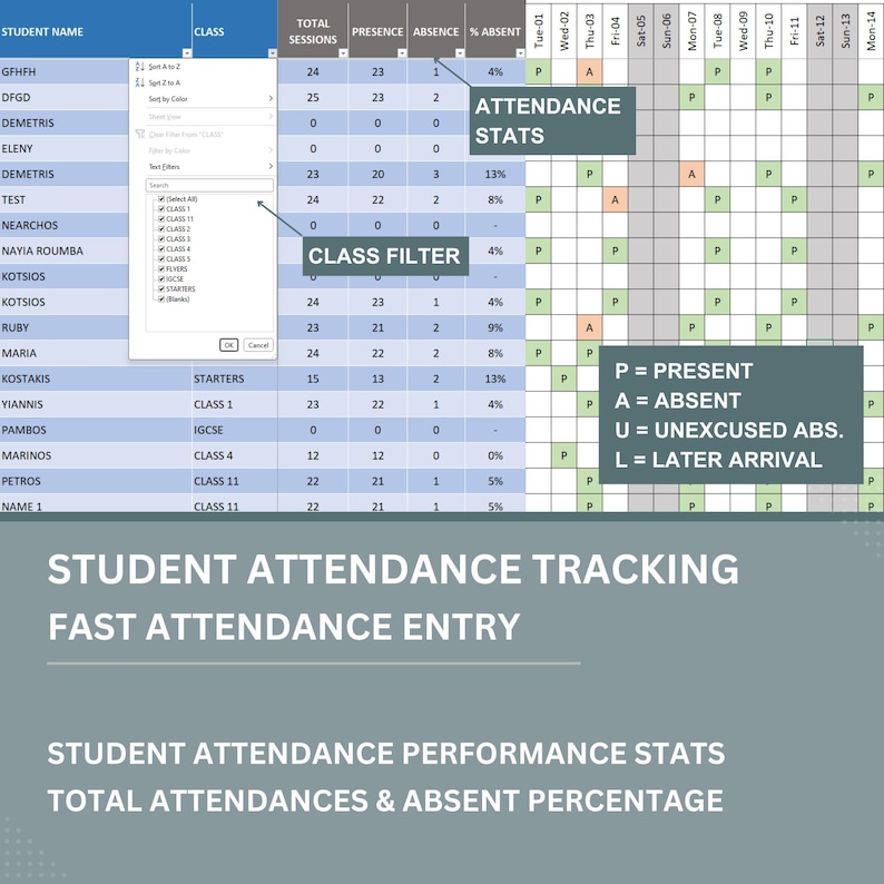 School Students Management Excel Template, Student and Class Registry ...