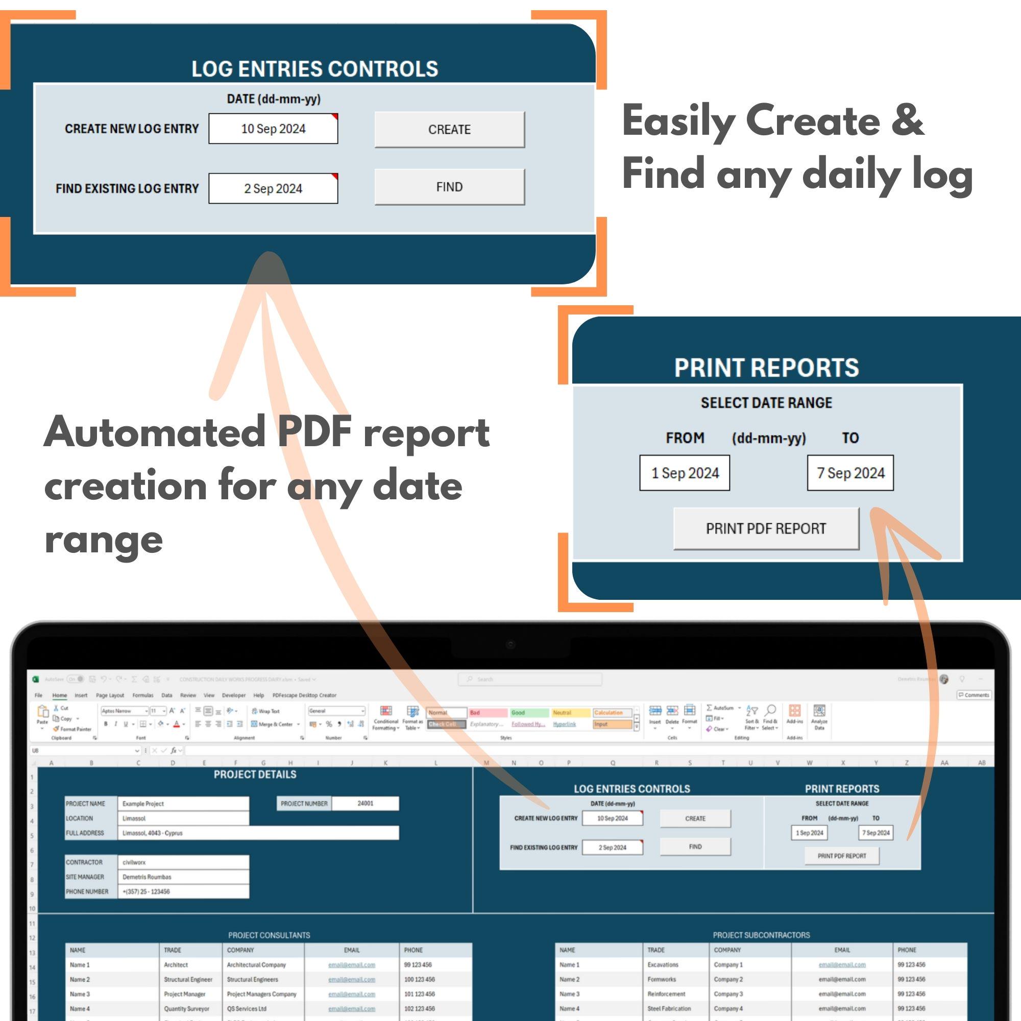 Construction Daily Works Progress Log Entry Diary Excel Template ...