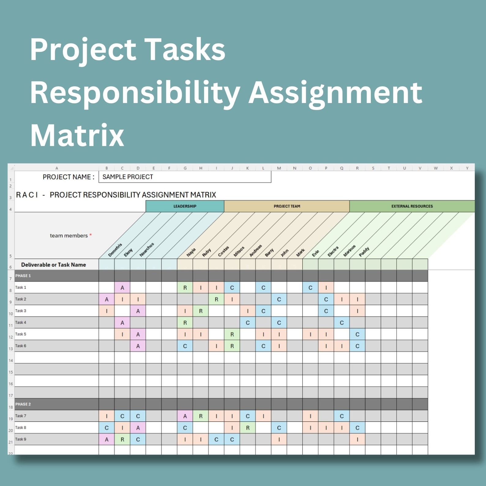 RACI Matrix Excel Template, Project Task Assignment Responsibility ...