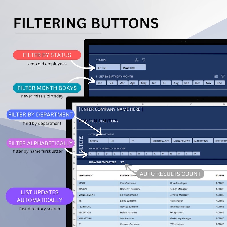 Company Employees Directory Contact List Excel Template. Contact List ...