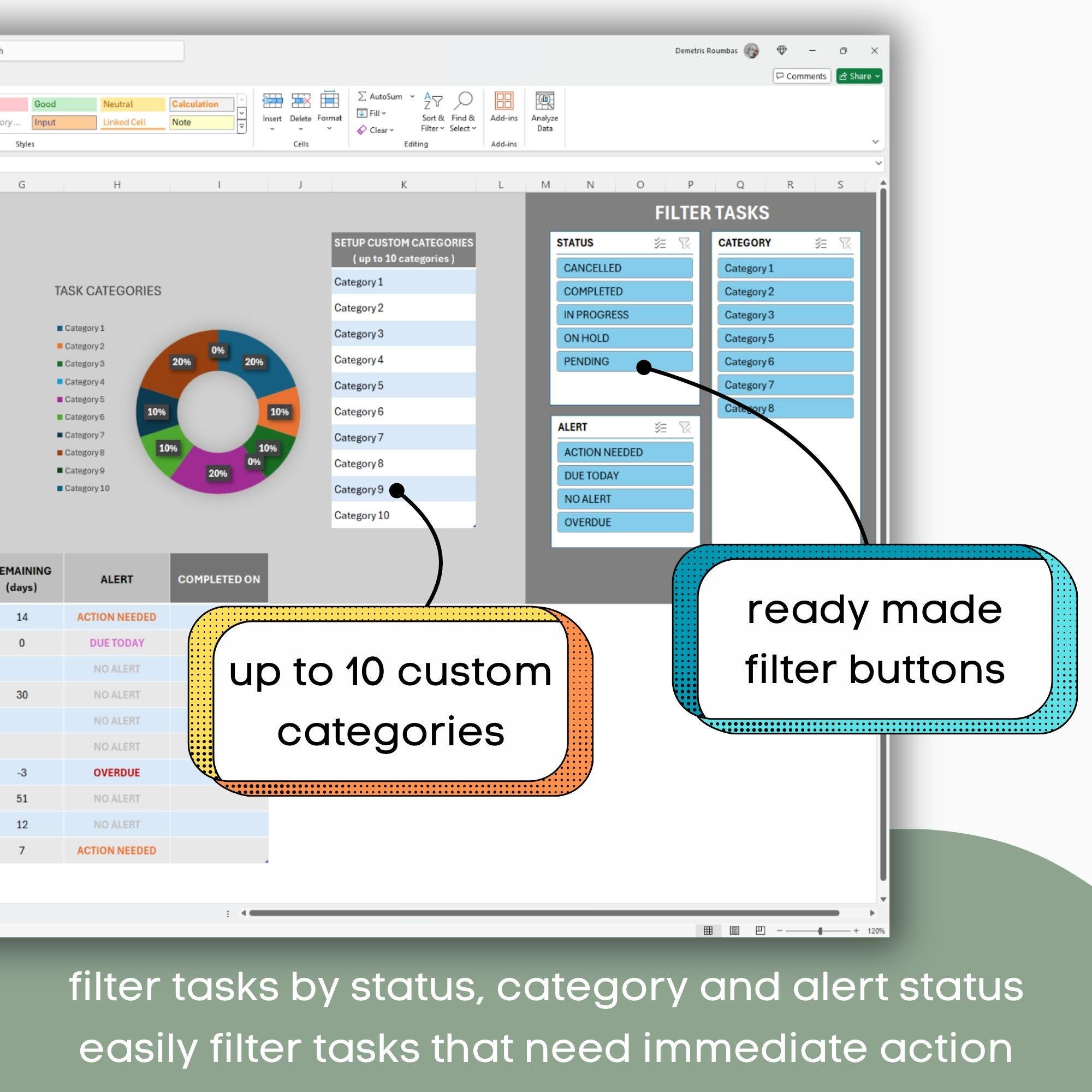 Simple To-do List and Task Manager Excel Template - Task Tracker ...