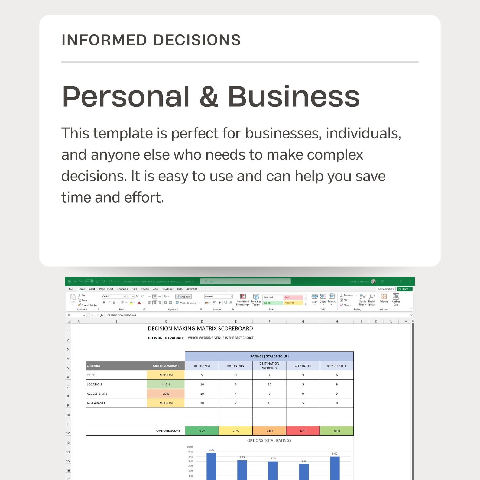 Excel Decision Making Matrix Scoreboard Template Spreadsheet, Google ...