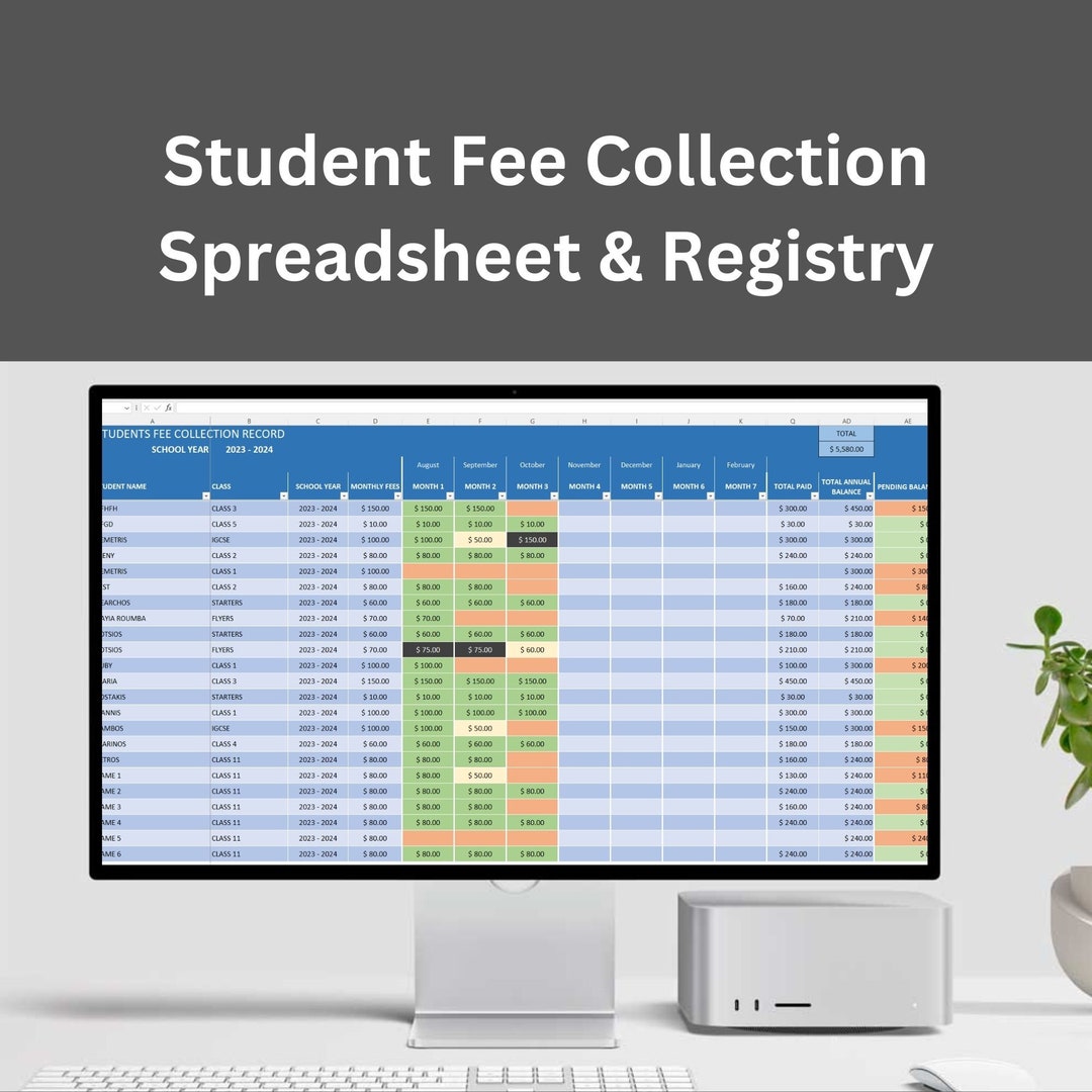 Student Fee Collection Tracker and Payment Recorder Excel Tool, School ...
