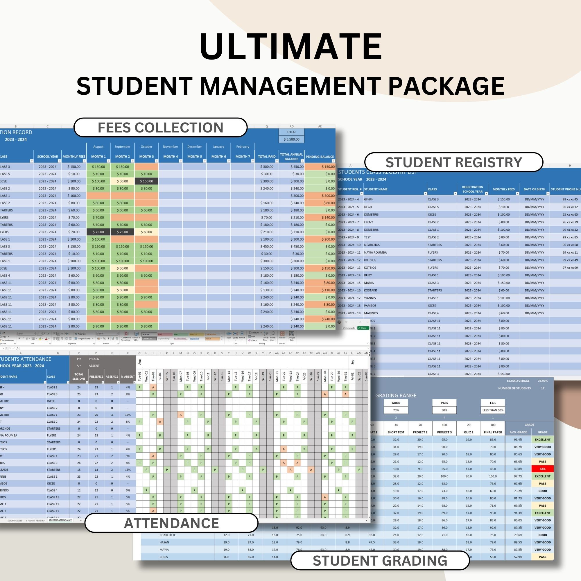 School Students Management Excel Template, Student and Class Registry ...