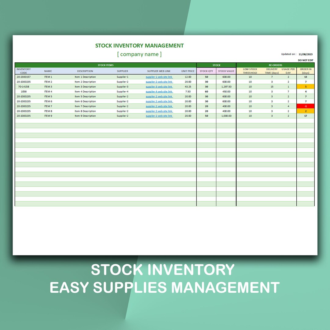 Supplies Stock Inventory Management Excel Google Sheets Spreadsheet ...