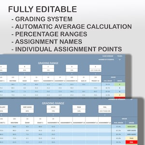 Simple Student Grade Book Excel Google Sheets Spreadsheet, Editable ...