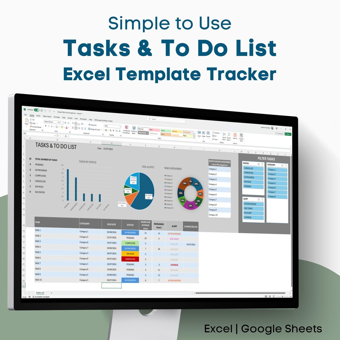 Simple To-do List and Task Manager Excel Template - Task Tracker ...