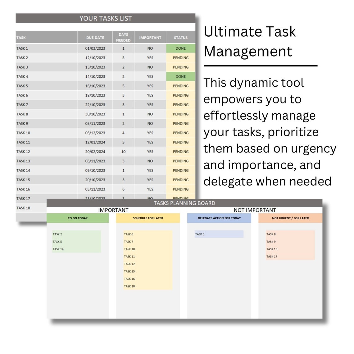 Task Planner Kanban Board Matrix Excel Template, Priority Task Tracker ...