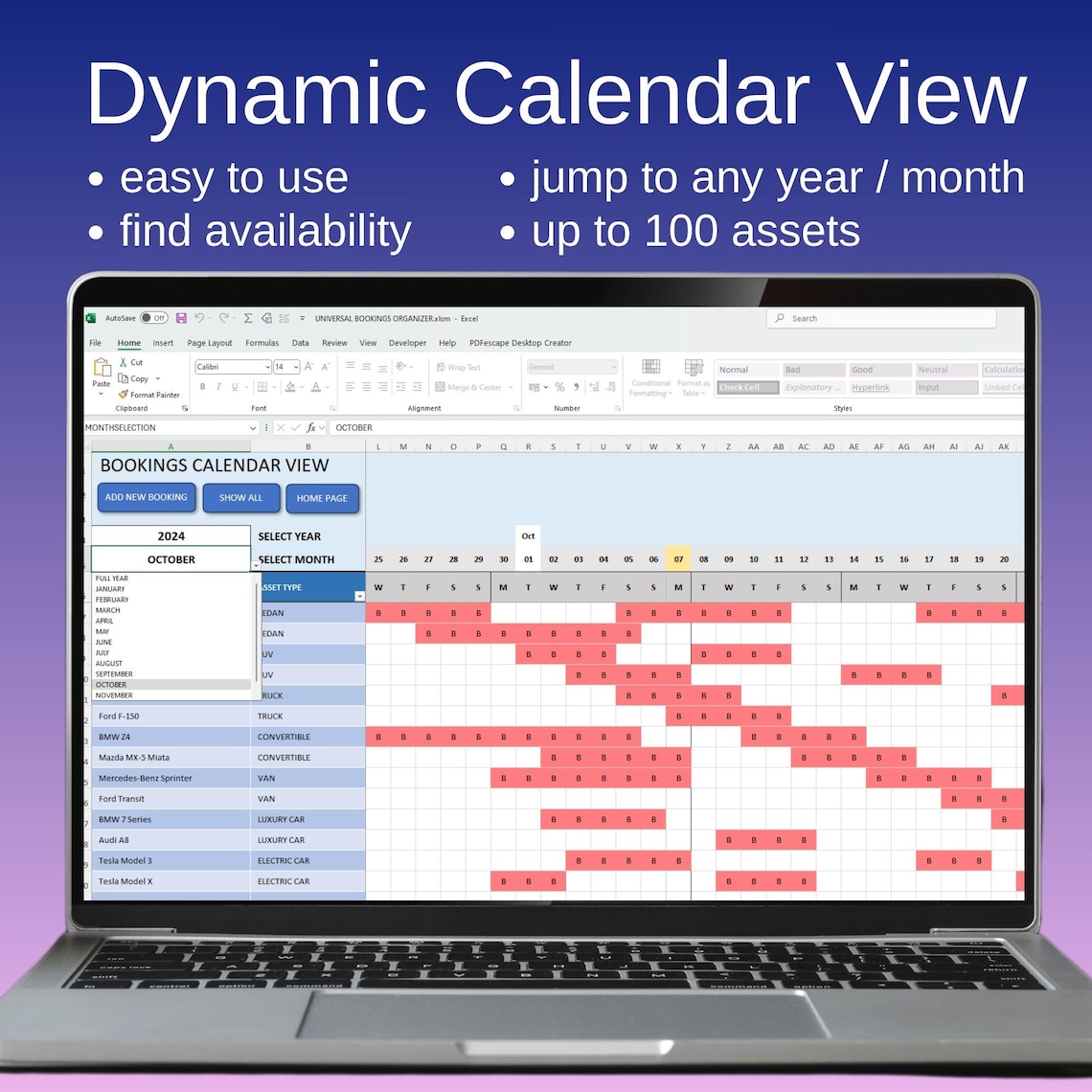 Universal Booking Calendar Organizer Excel Tool, Daily Basis ...
