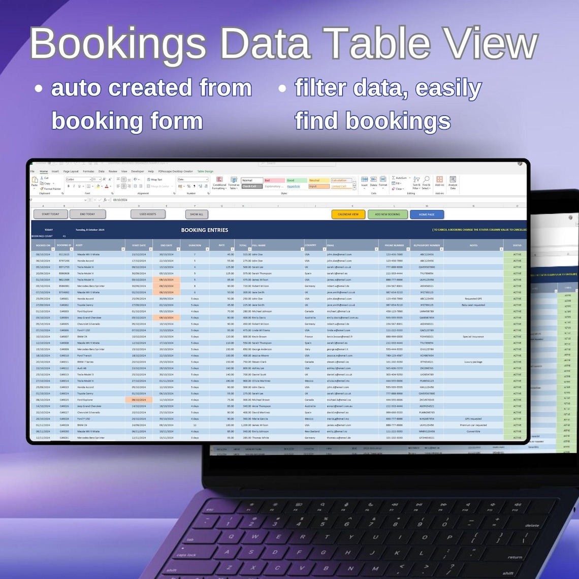 Universal Booking Calendar Organizer Excel Tool, Daily Basis ...