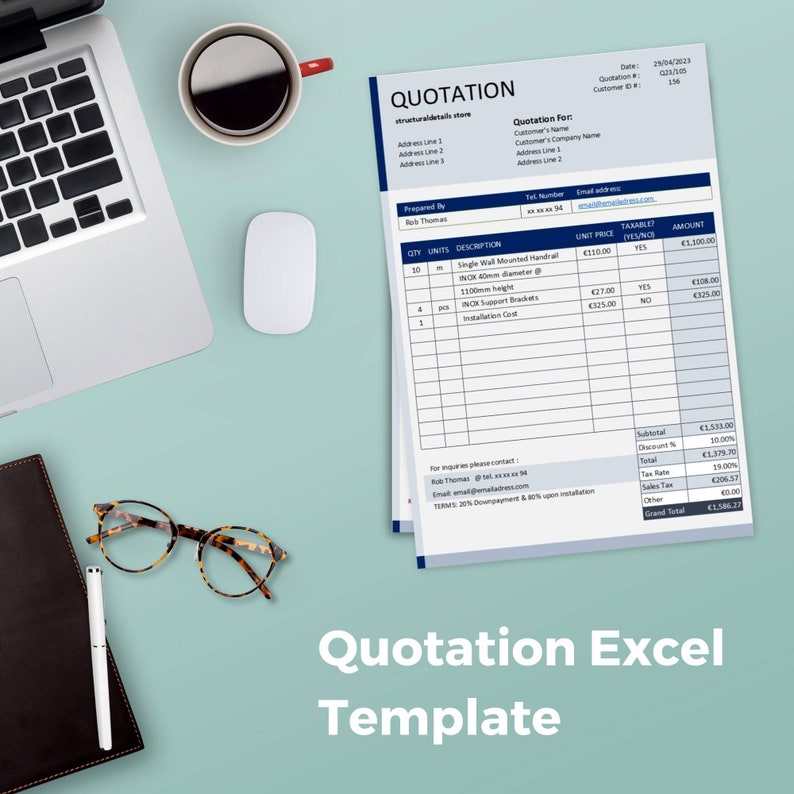 Professional Quotation Excel Google Sheets Template, Itemised Line ...