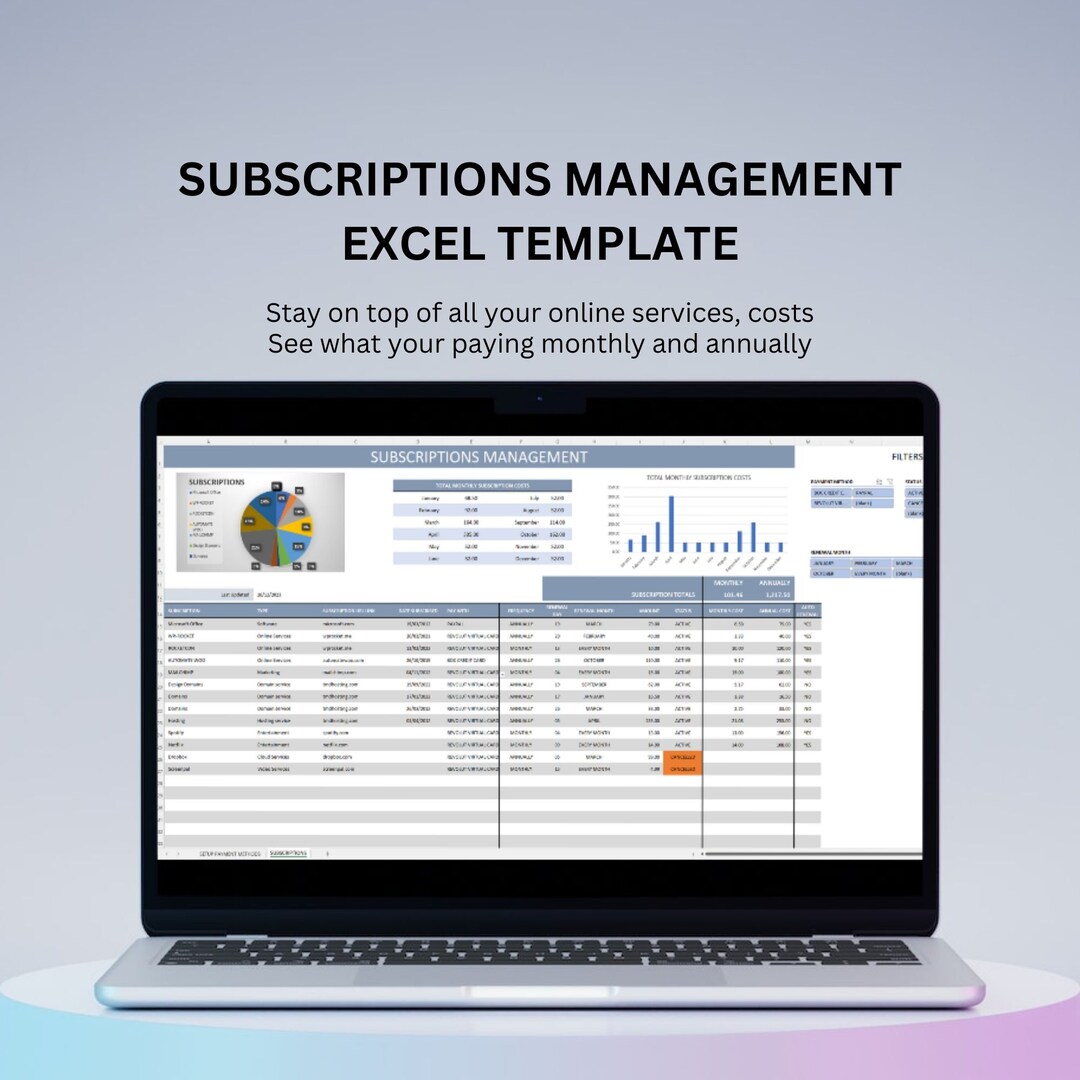 Subscriptions Management List Excel Google Sheets Spreadsheet, Manage ...