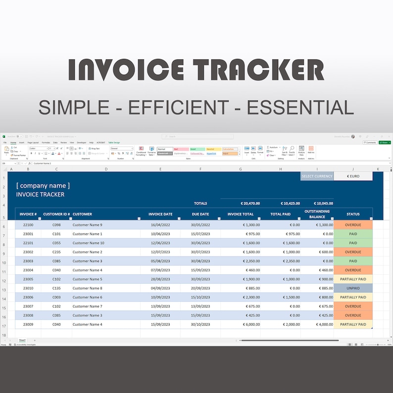 Invoice Tracker Excel Spreadsheet Template, Personal Small Business, Manage Track Status ...