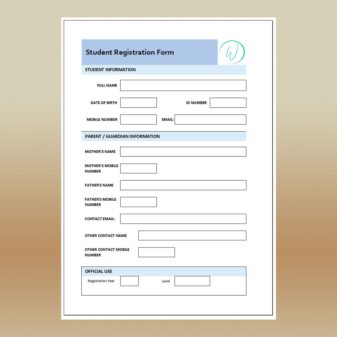 Student Registration Form Excel Google Sheets Spreadsheet Template ...