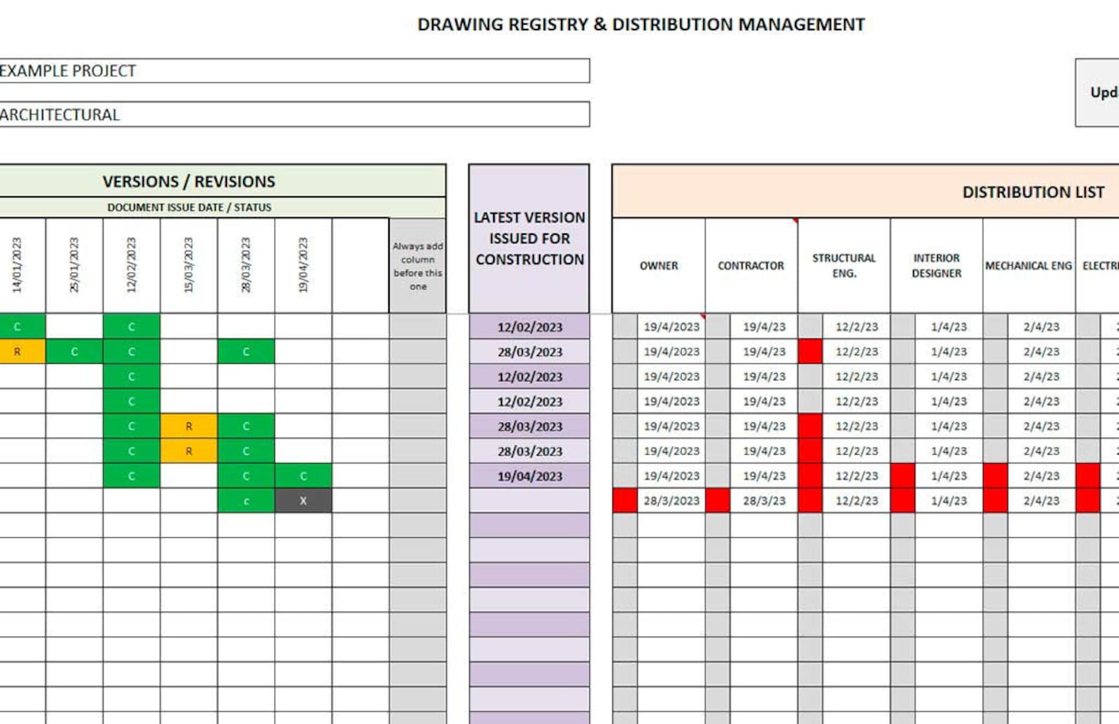 Drawing Registry Management and Distribution List Excel Template ...