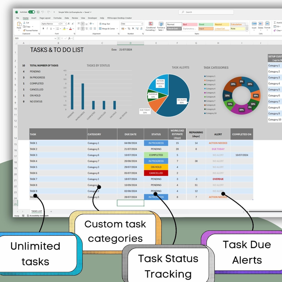 Simple To-do List and Task Manager Excel Template - Task Tracker ...