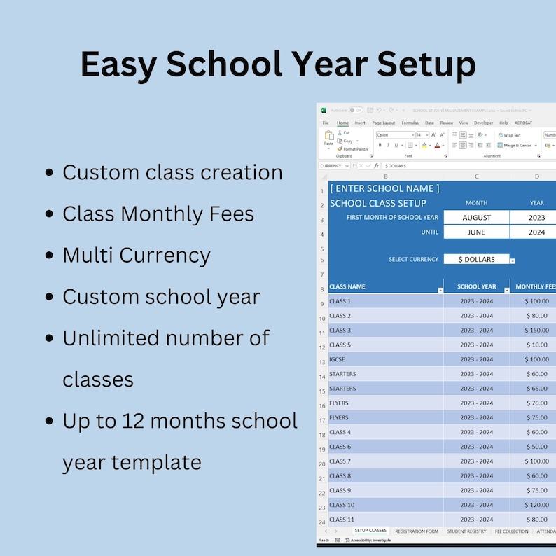 School Students Management Excel Template, Student and Class Registry ...