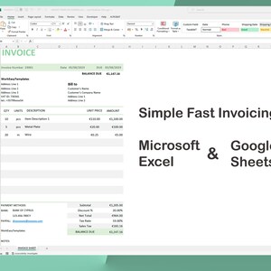 Simple Invoice Excel Google Sheets Template for Small Business, Fast ...