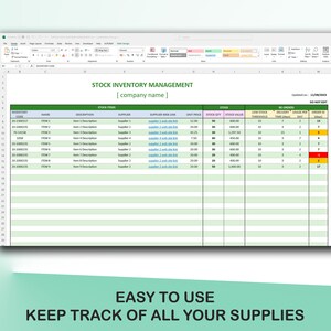 Supplies Stock Inventory Management Excel Google Sheets Spreadsheet Template, Order Reminders ...