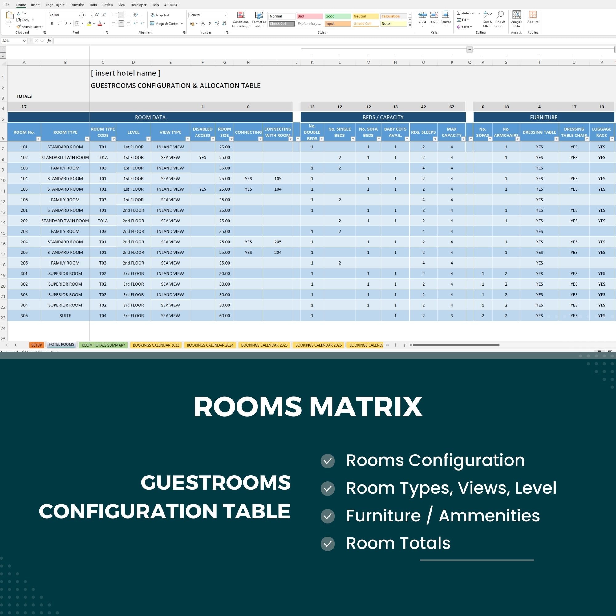 Hotel and Hotel Apartments Bookings Calendar Excel Spreadsheet Template ...