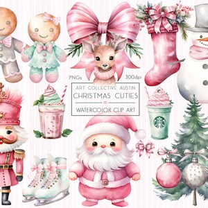 Christmas Clip Art Preppy Peppermint Pink Mint Green Watercolor Holiday ...