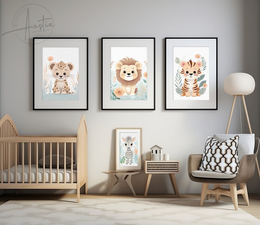 Safari Baby Animals Wall Art African Nursery Decor Boho Baby Safari ...