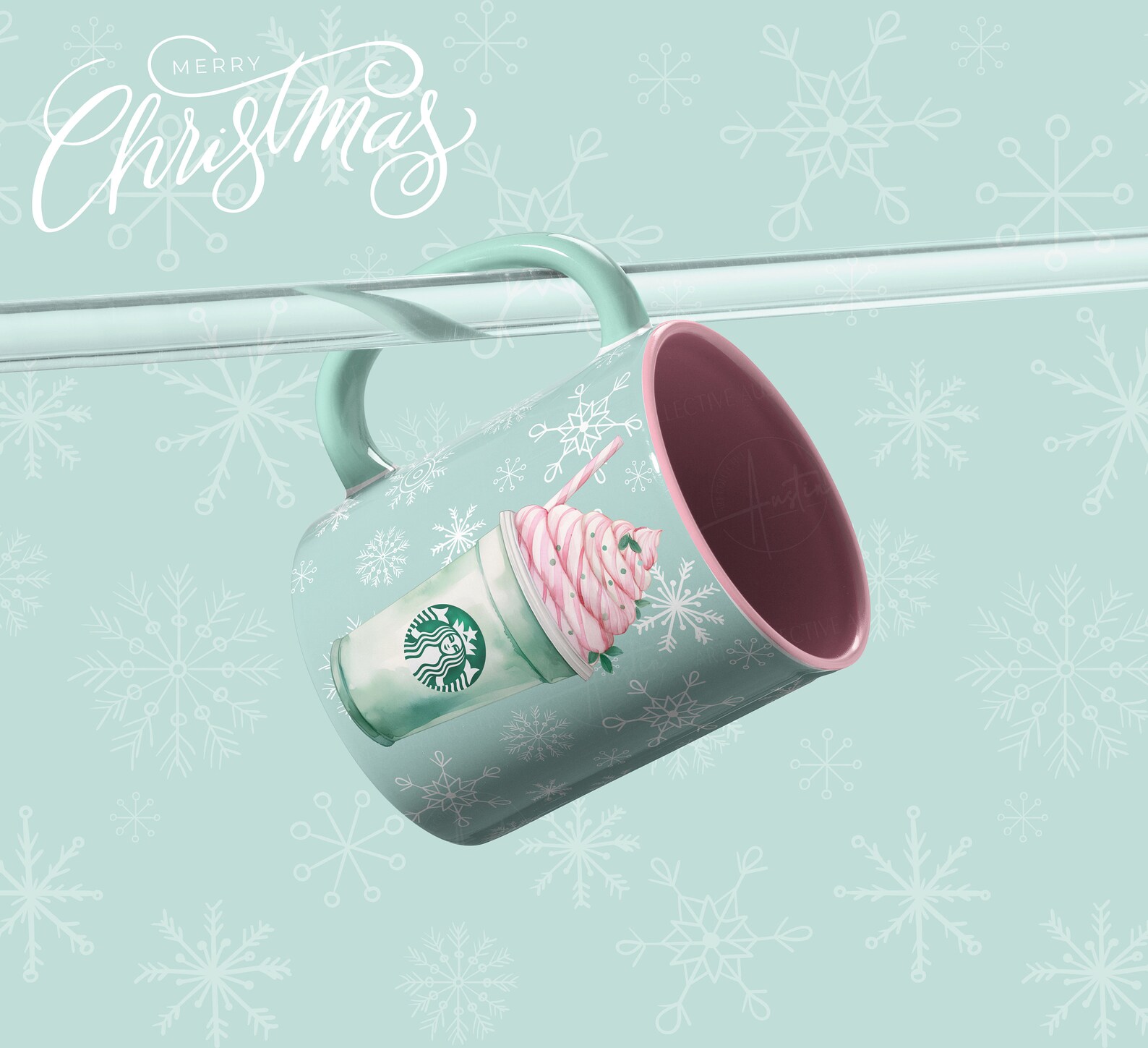 Christmas Clip Art Preppy Peppermint Pink Mint Green Watercolor Holiday ...