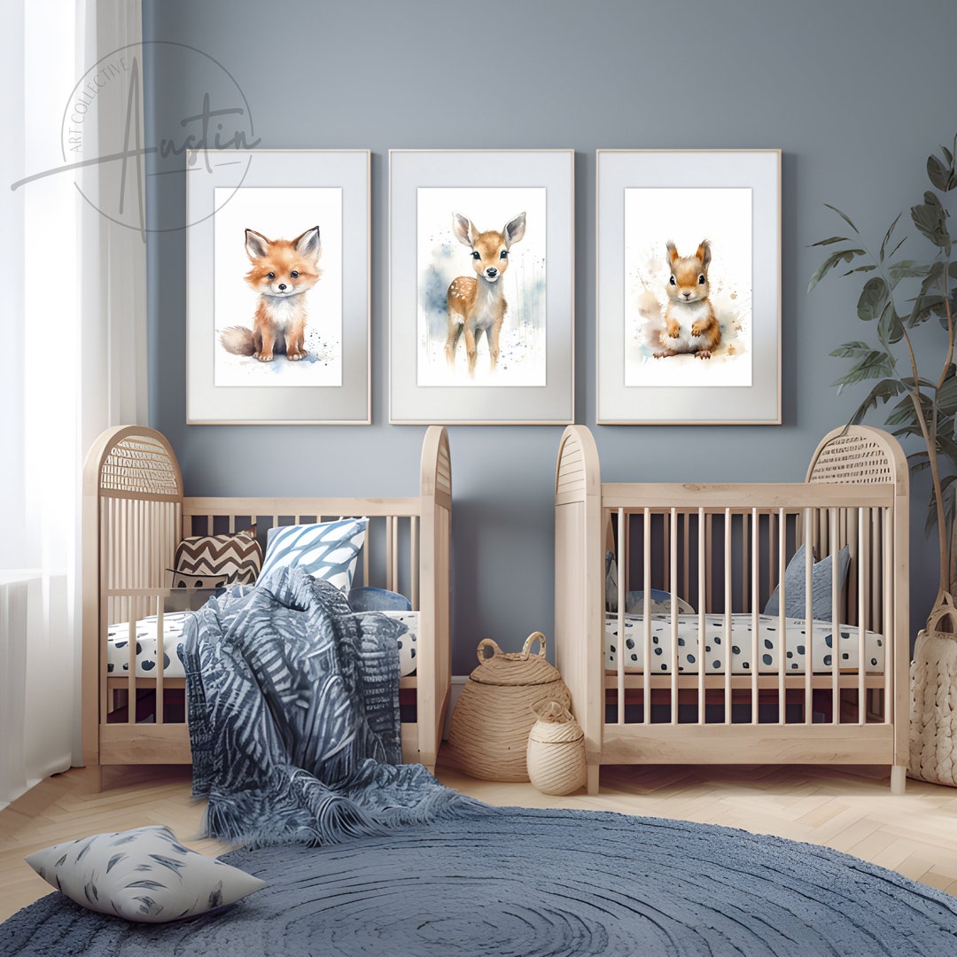 Boho Woodland Animals Blue Nursery Decor Boho Baby Woodland Critters ...
