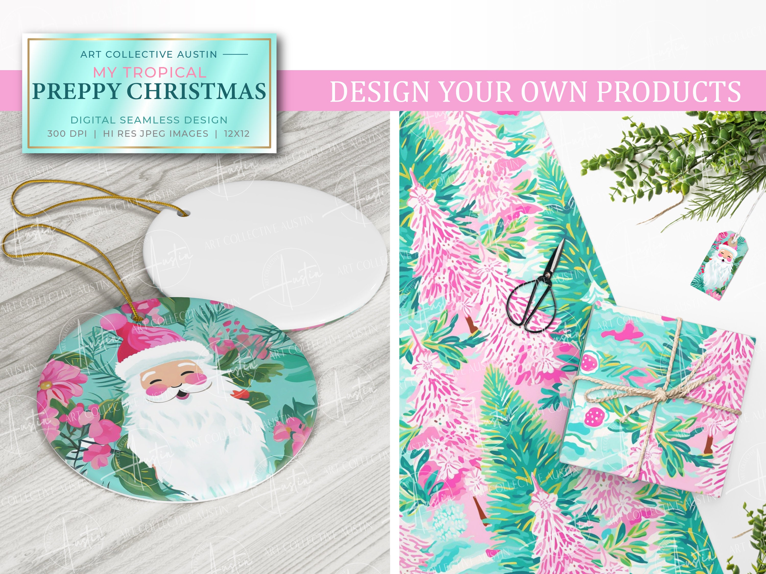 Christmas Paper Patterns Preppy Patterns Palm Beach Tropical - Etsy