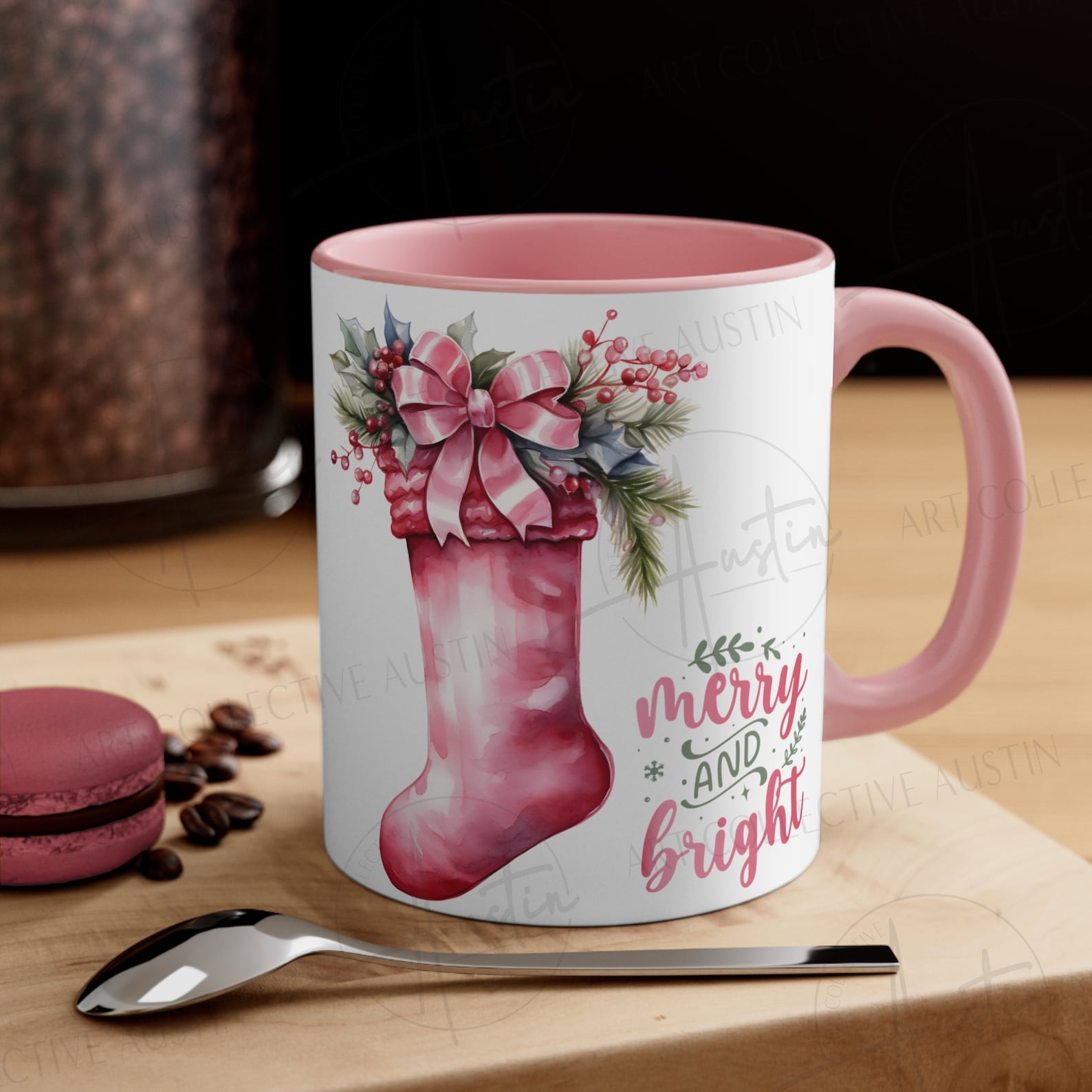 Christmas Clip Art Preppy Peppermint Pink Mint Green Watercolor Holiday ...