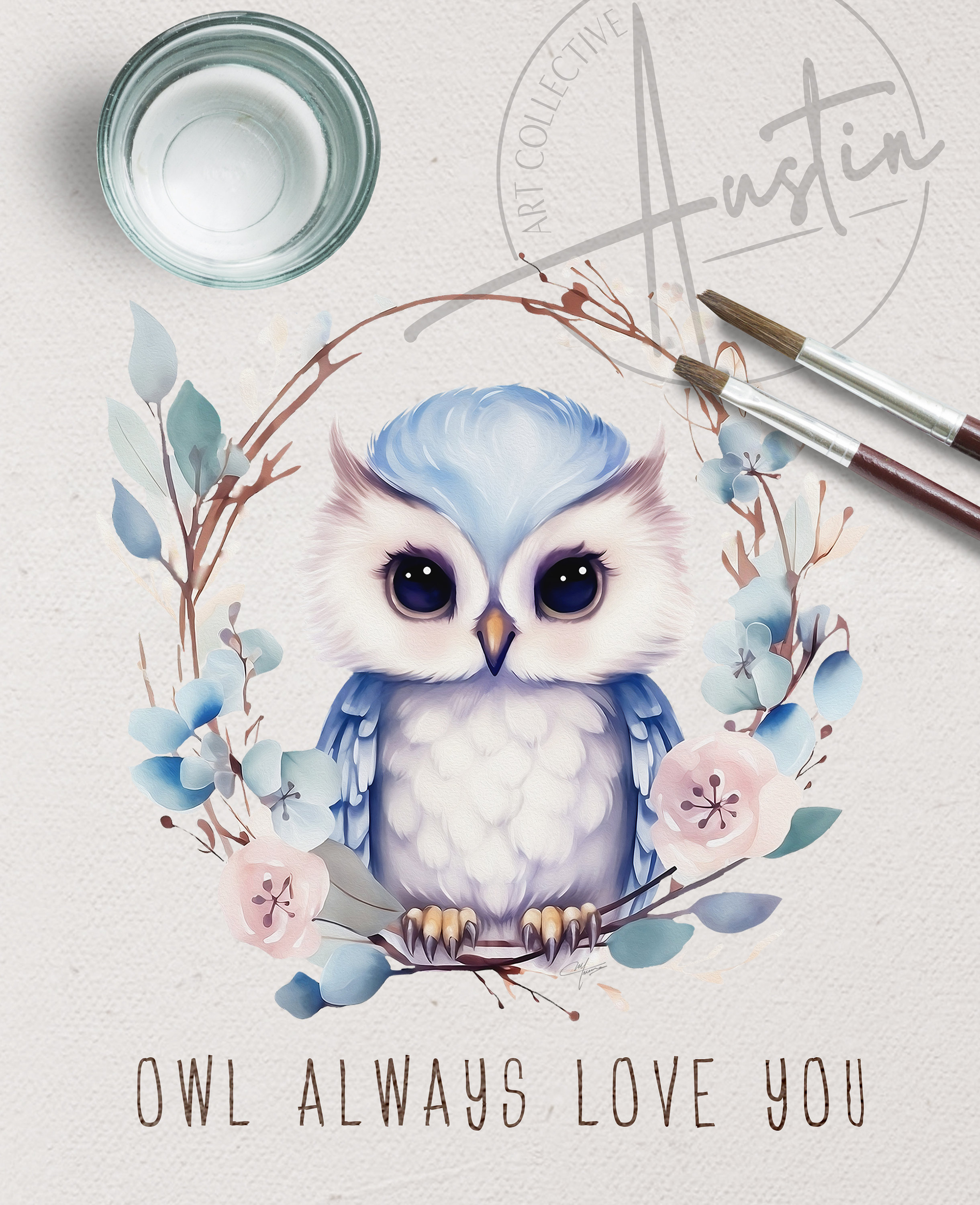 Boho Clip Art Blue Owls Blue Nursery Art Baby Woodland Animals Decor ...