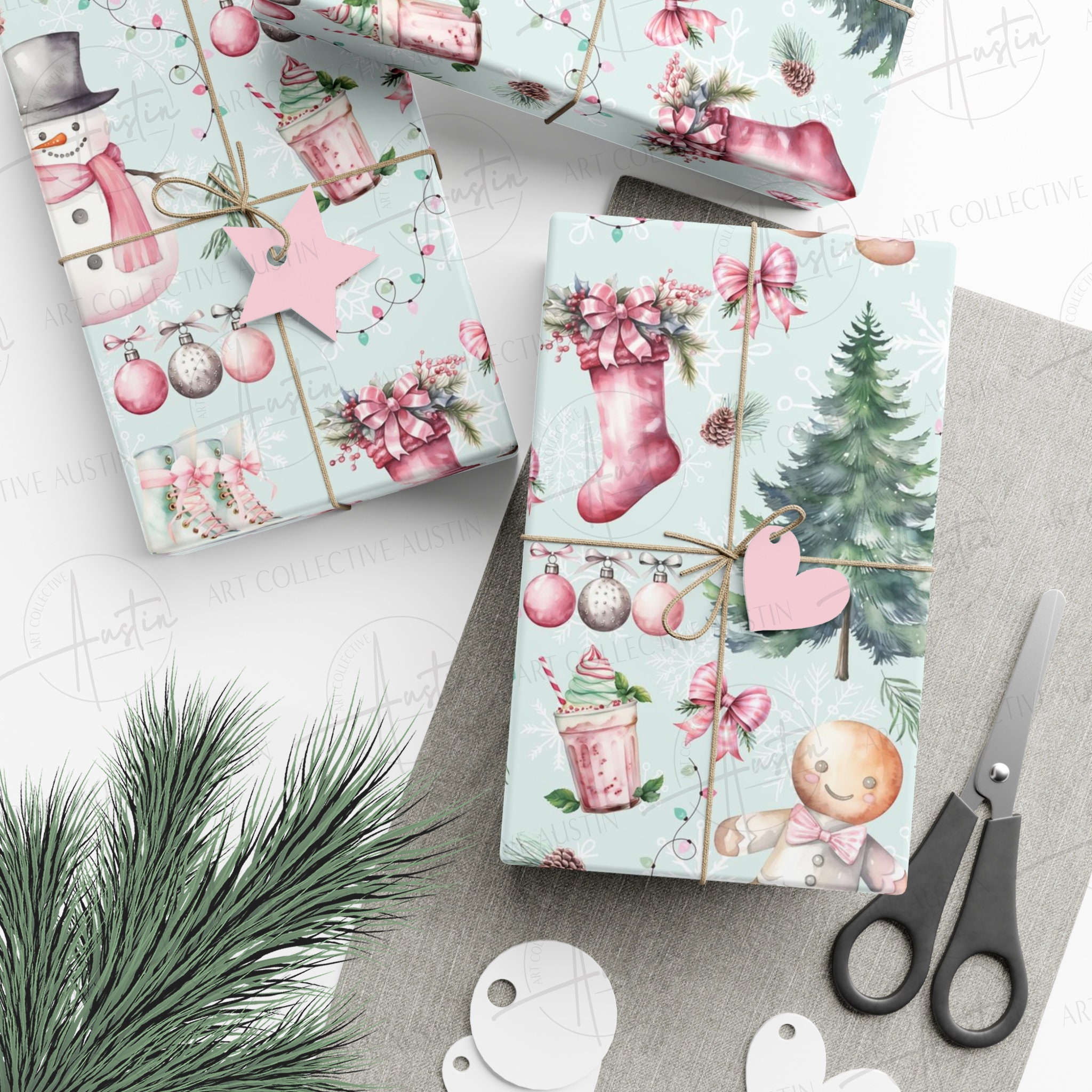 Christmas Clip Art Preppy Peppermint Pink Mint Green Watercolor Holiday ...
