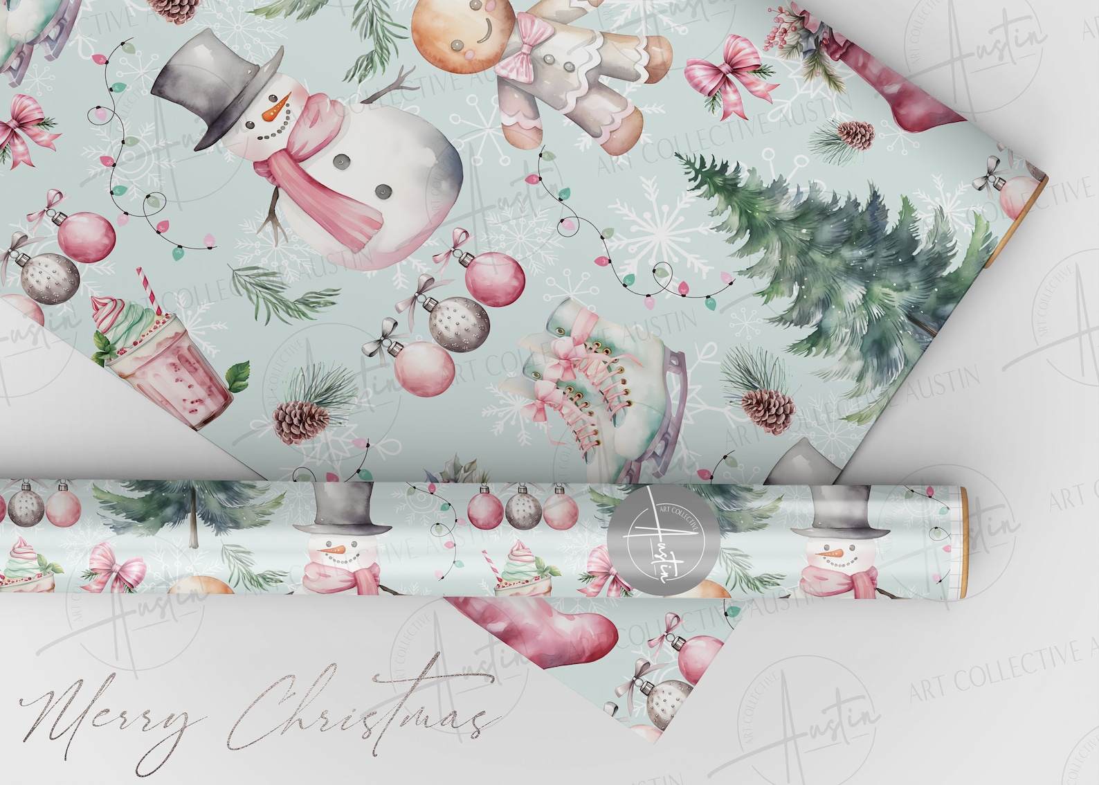 Christmas Clip Art Preppy Peppermint Pink Mint Green Watercolor Holiday ...