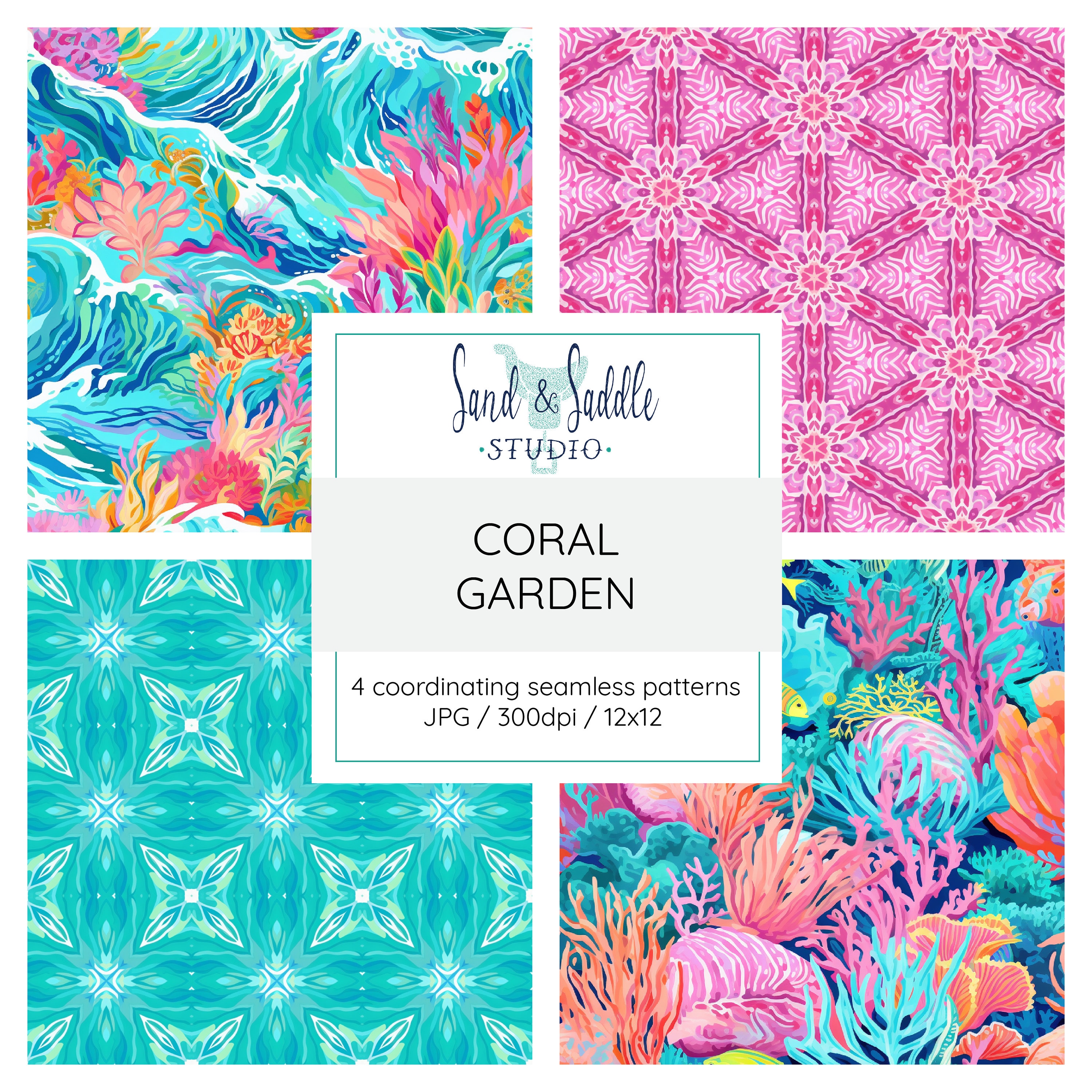 Seamless Repeating Patterns: Coral Garden | 4 Coordinating Ocean ...