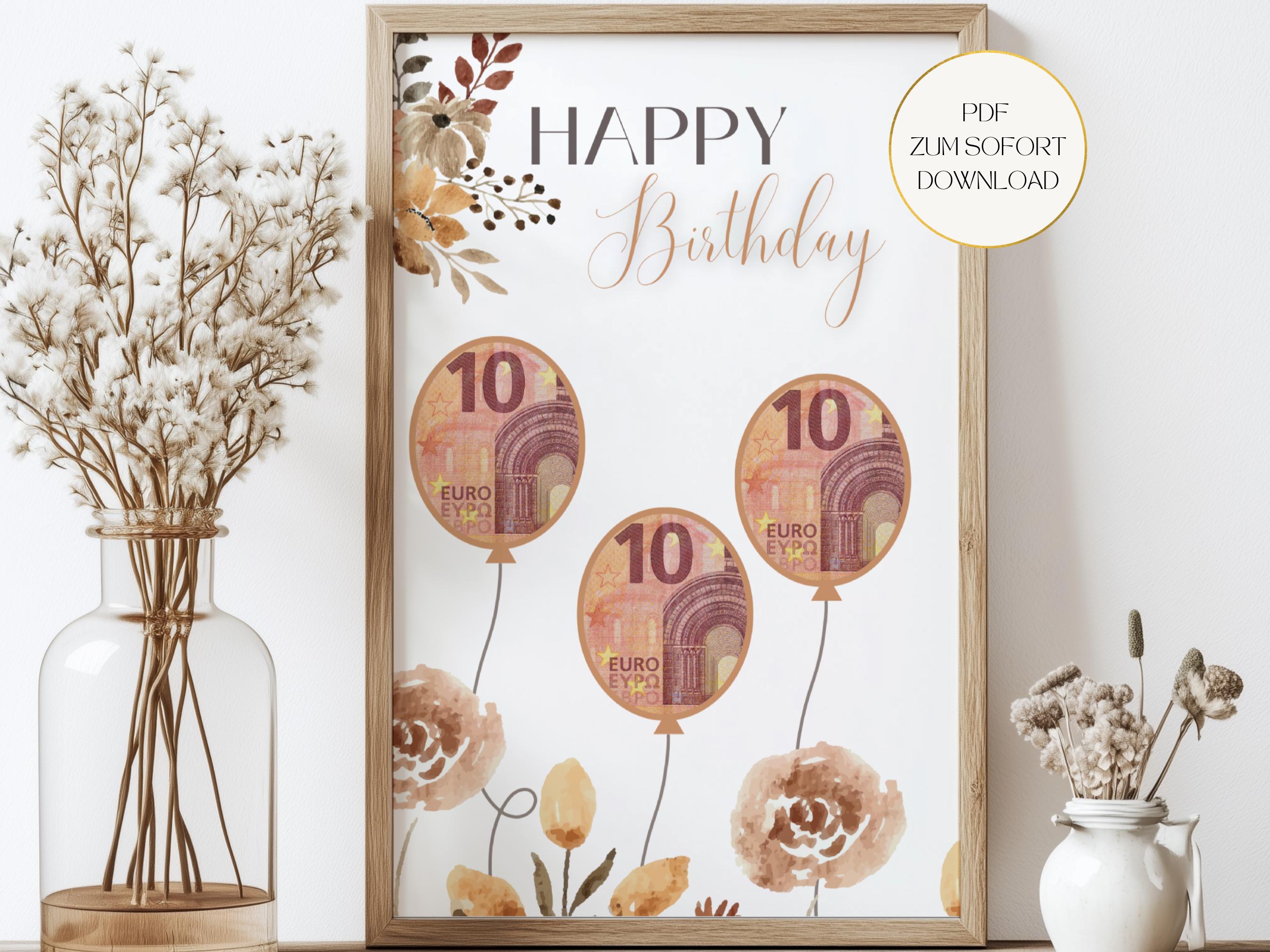 Money Gift Birthday DIY Template Printable - Last Minute Birthday Gift ...