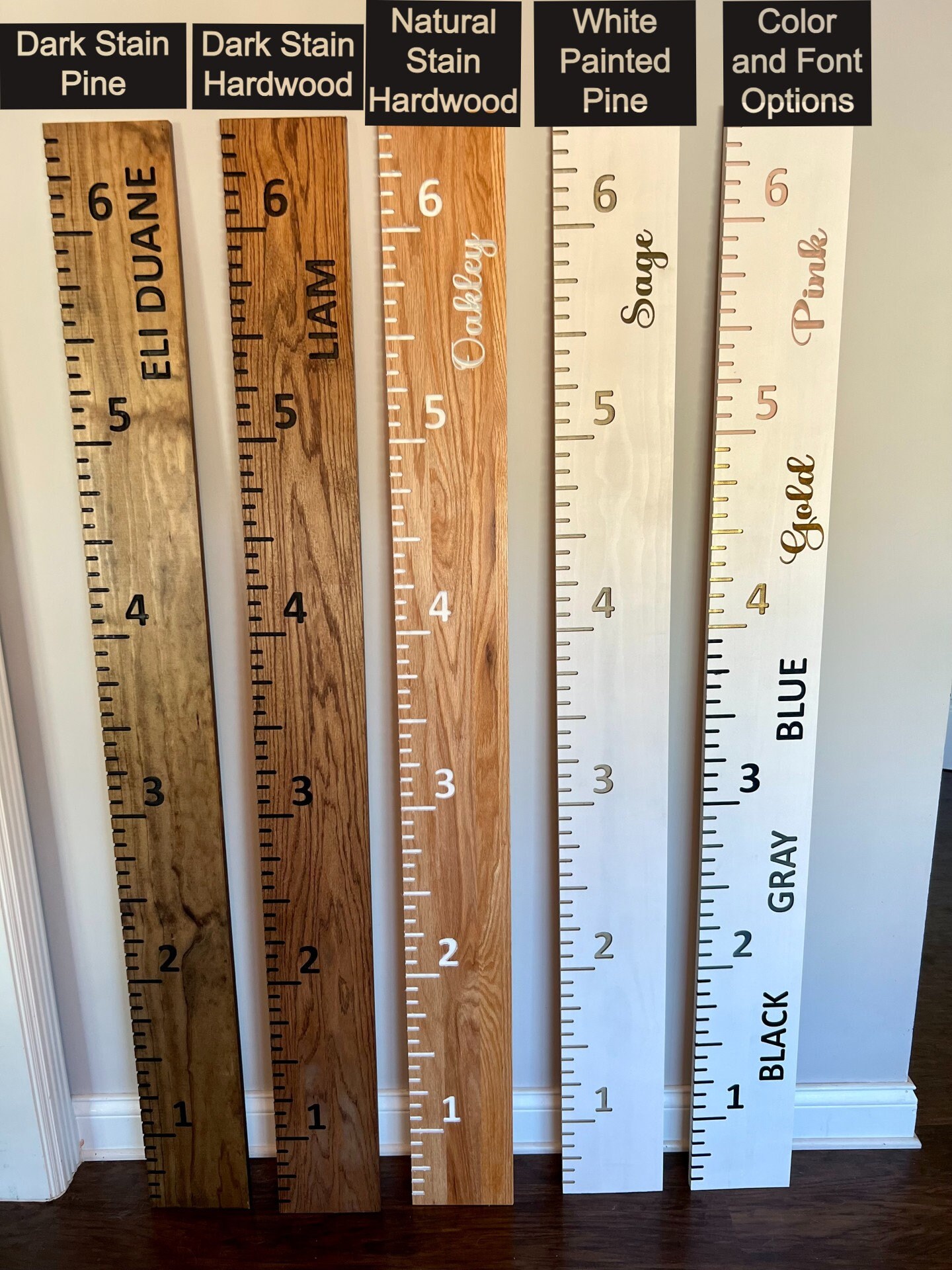 Height Chart Ruler With Name, Kid Growth Chart Personalized, Oak Wood ...