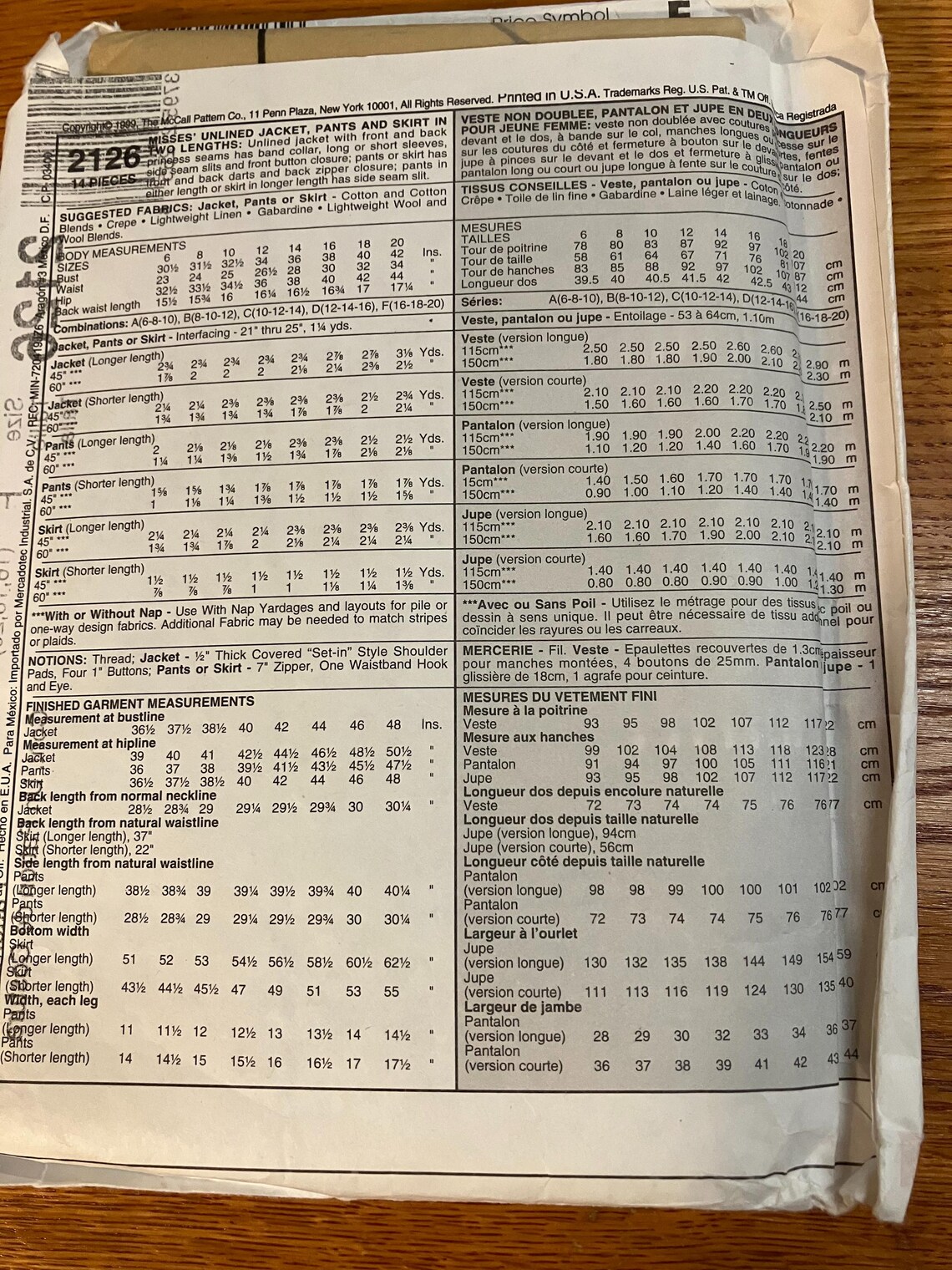 Mccall's Pattern Number 2126. Circa 1999. Uncut. Sizes 16-20. - Etsy