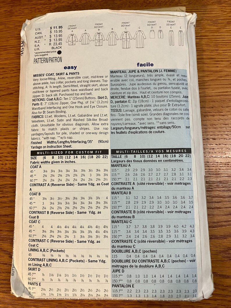 Butterick Pattern Number 4638. Circa 1996. Uncut. Sizes 18-22. - Etsy