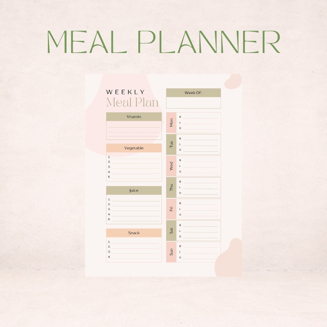 Sophisticated Weekly Meal Planner - Etsy