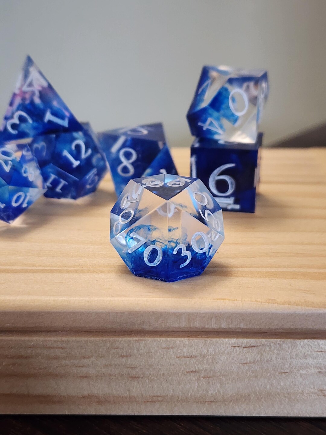 Sapphires Mist Dice Set – Clear Resin With White Numbers, 7-piece Hand ...