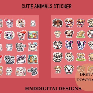 Digital Sticker, Printable Sticker, Cute Dog Sticker, Cute Cat Sticker ...
