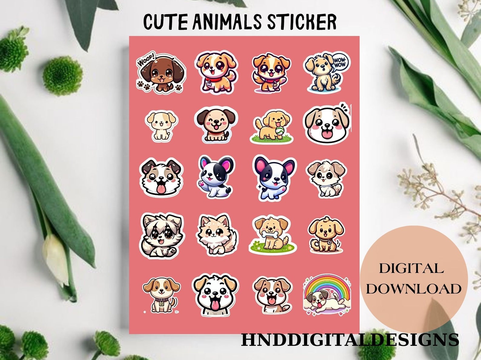 Digital Sticker, Printable Sticker, Cute Dog Sticker, Cute Cat Sticker ...