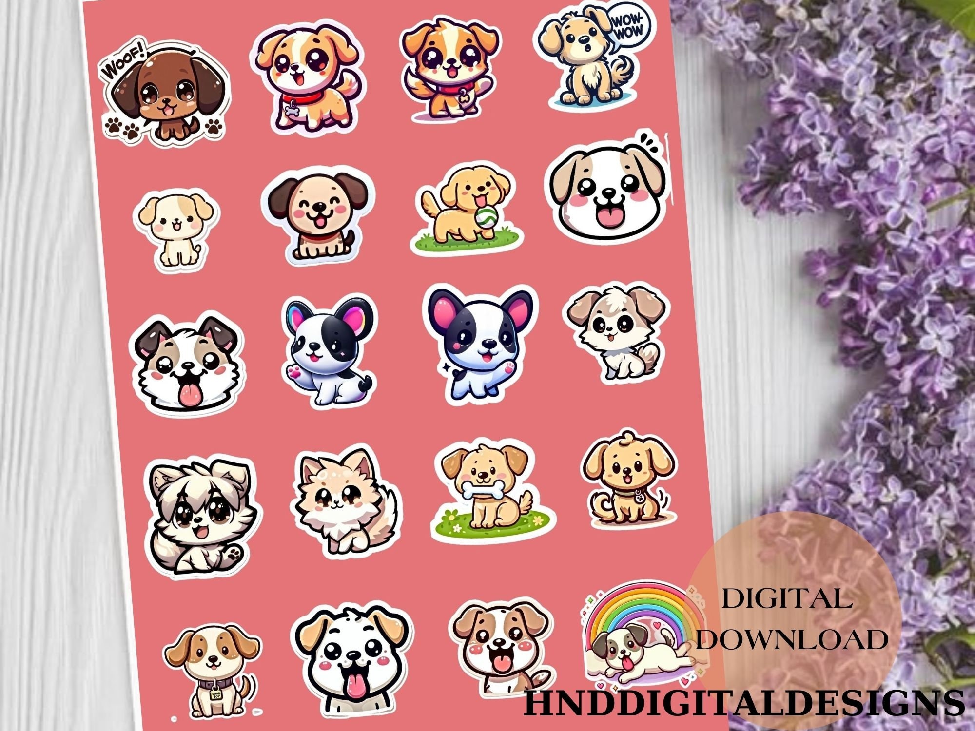 Digital Sticker, Printable Sticker, Cute Dog Sticker, Cute Cat Sticker ...