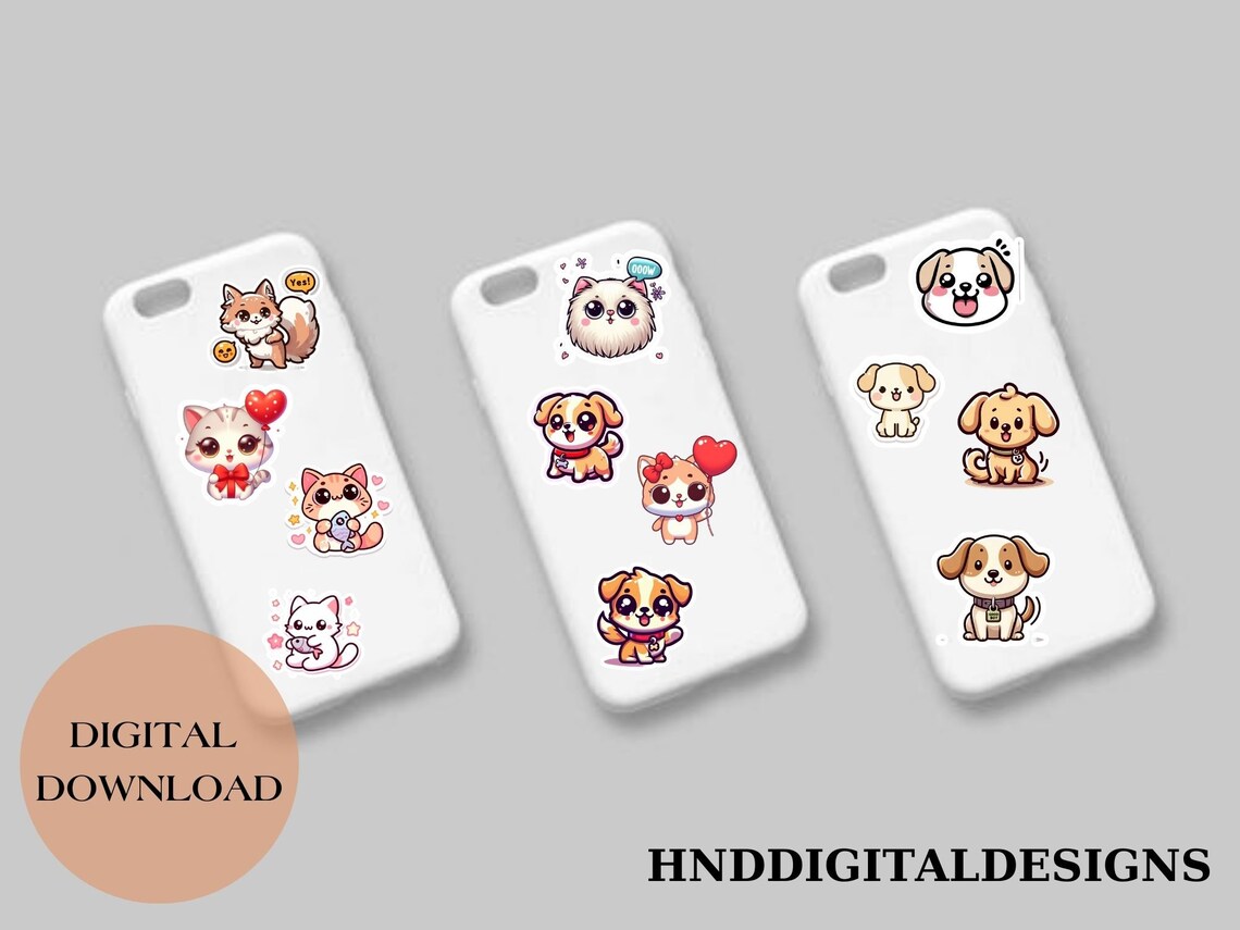 Digital Sticker, Printable Sticker, Cute Dog Sticker, Cute Cat Sticker ...