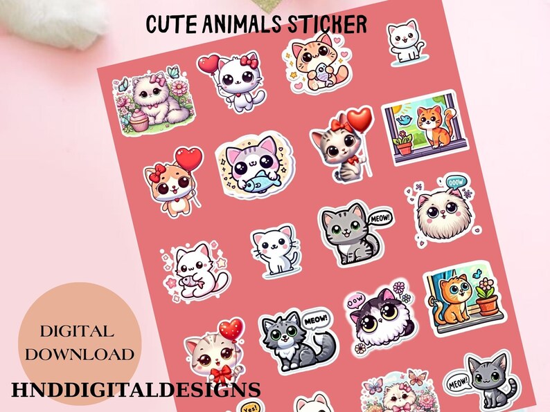 Digital Sticker, Printable Sticker, Cute Dog Sticker, Cute Cat Sticker ...