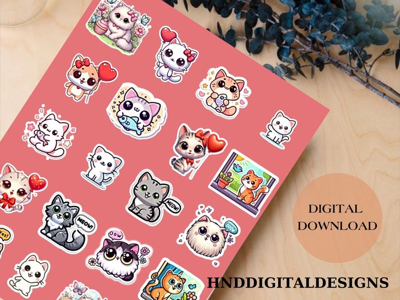 Digital Sticker, Printable Sticker, Cute Dog Sticker, Cute Cat Sticker
