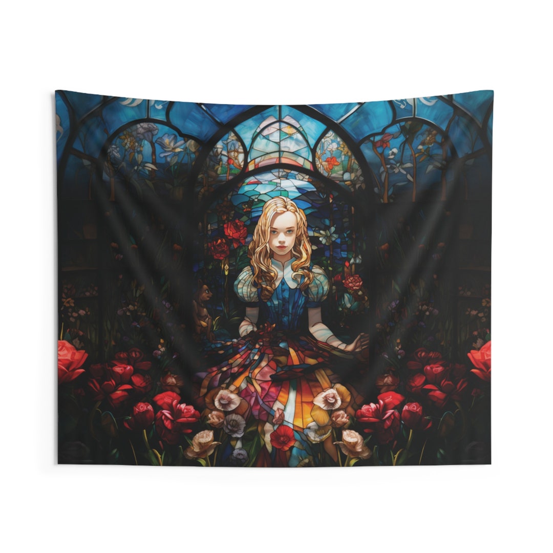 Floral Stained Glass Alice in Wonderland Tapestry - Etsy