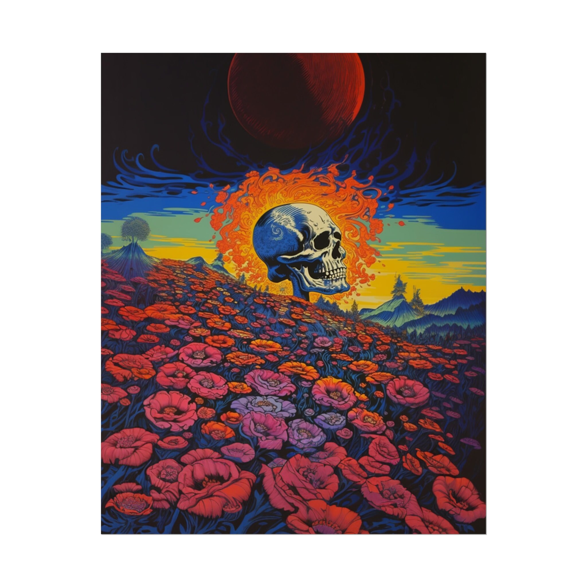 Skull Flame Rolled Poster - Etsy